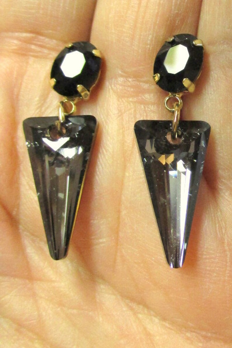 Rare Swarovski Inverted Black Triangle Crystal Earrings, Black Stud ...