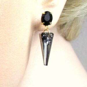 Rare Swarovski Inverted Black Triangle Crystal Earrings, Black Stud ...