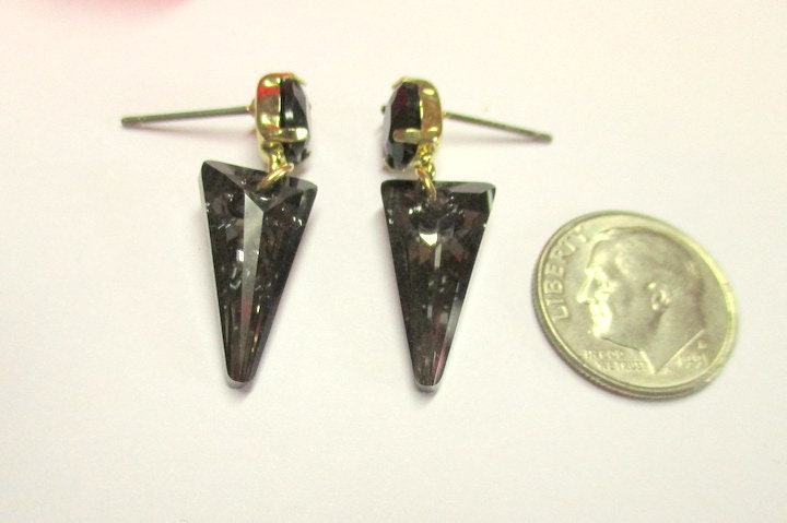 Rare Swarovski Inverted Black Triangle Crystal Earrings, Black Stud ...