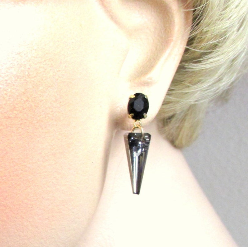 Rare Swarovski Inverted Black Triangle Crystal Earrings, Black Stud ...