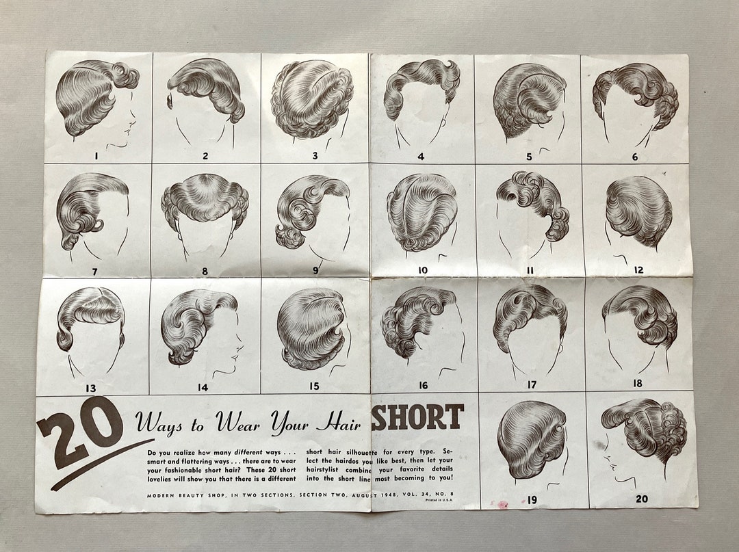 Vintage 1948 Hairstyle Sheet, 20 Styles for Short Hair, Foldout Sheet ...