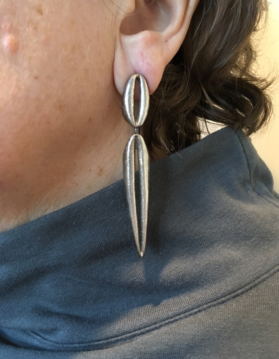 Early John Iversen Kinetic Sterling Drop Earrings, 1980s Vintage, 3 1/4" Long, Dramatic Organic ...