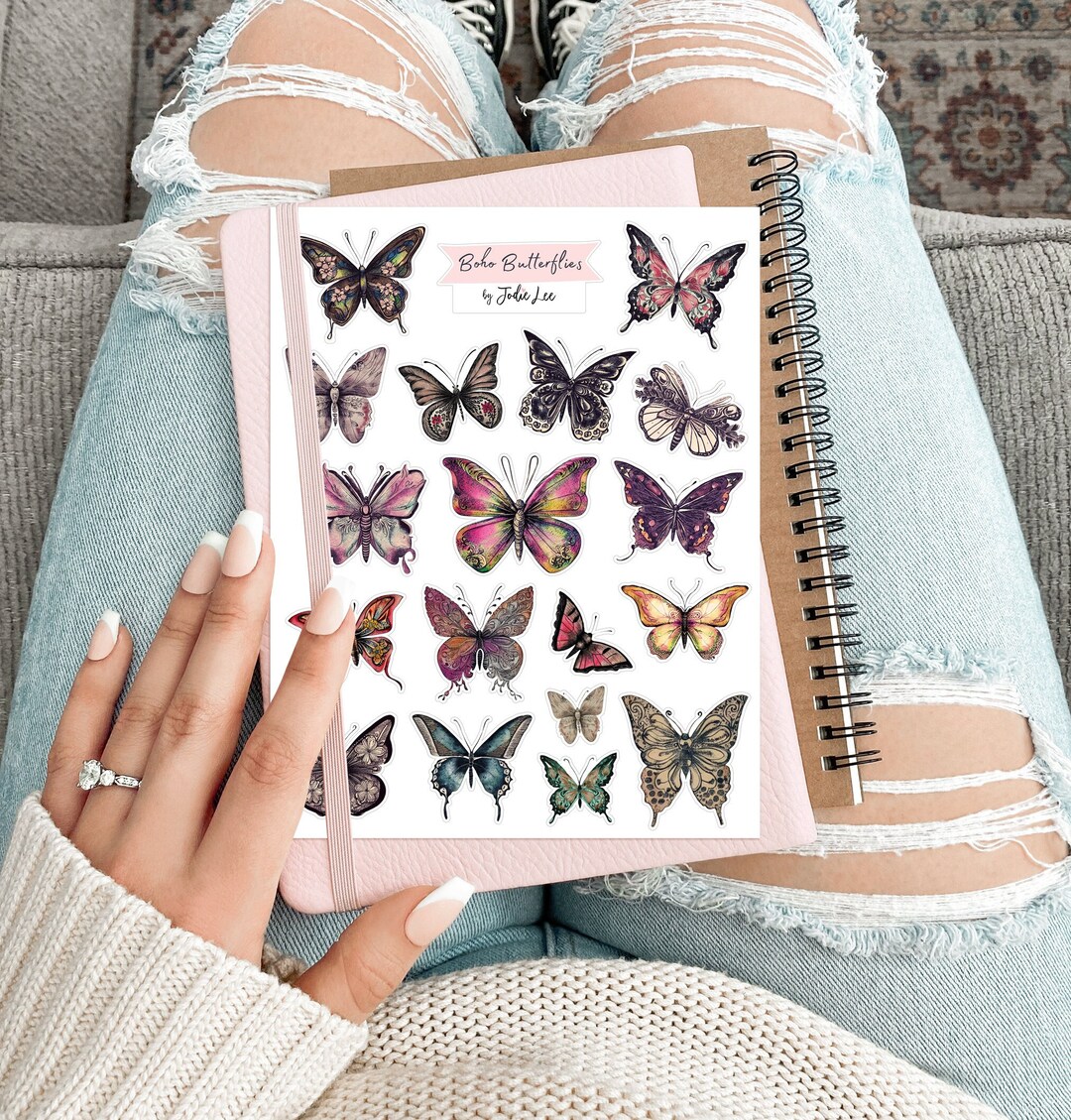 2x BOHO Butterflies Sticker Sheet for Junk Journals, Planners ...