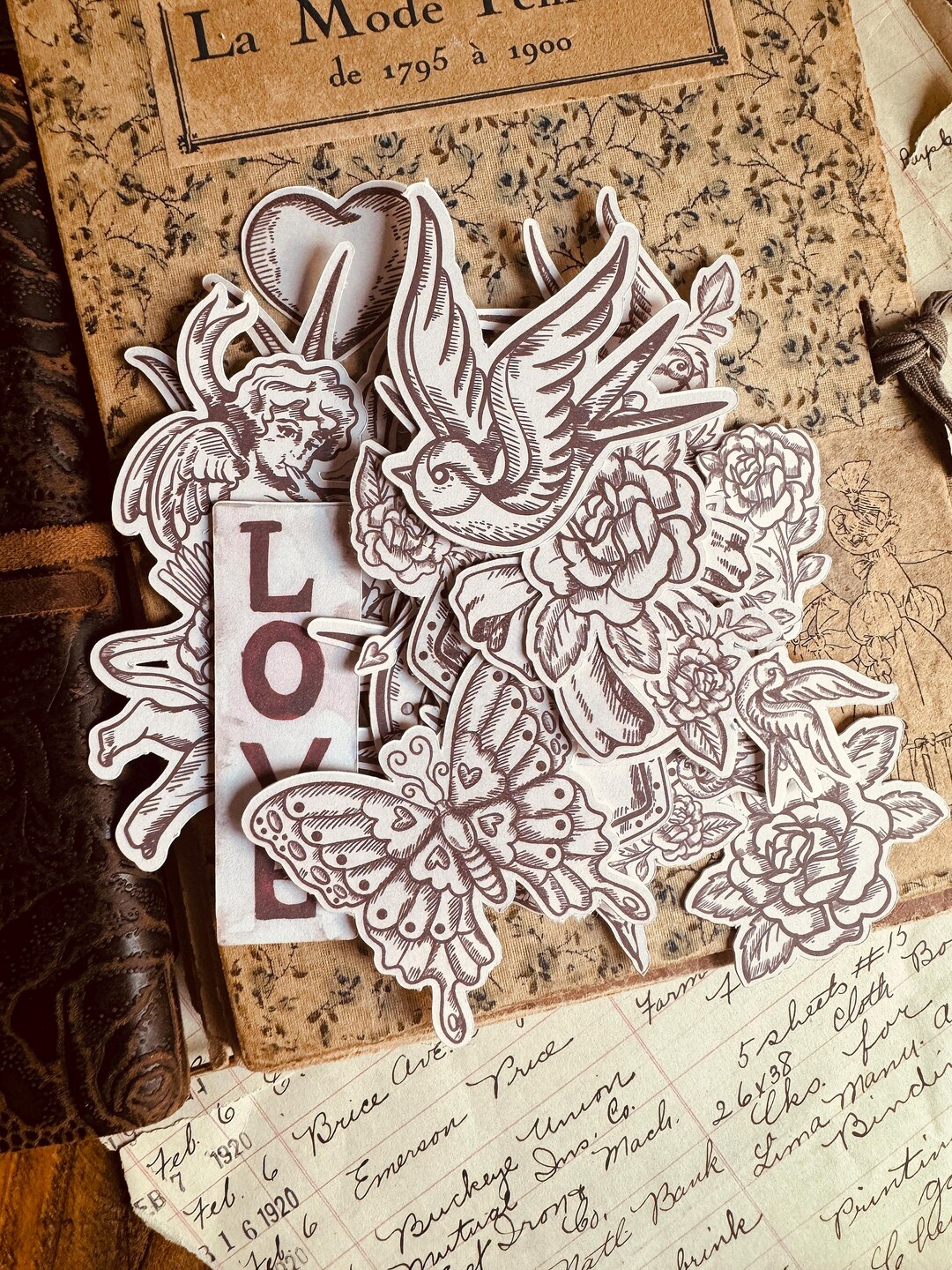 Vintage Tattoo Love Stickers: Sepia Ephemera Pack - Etsy