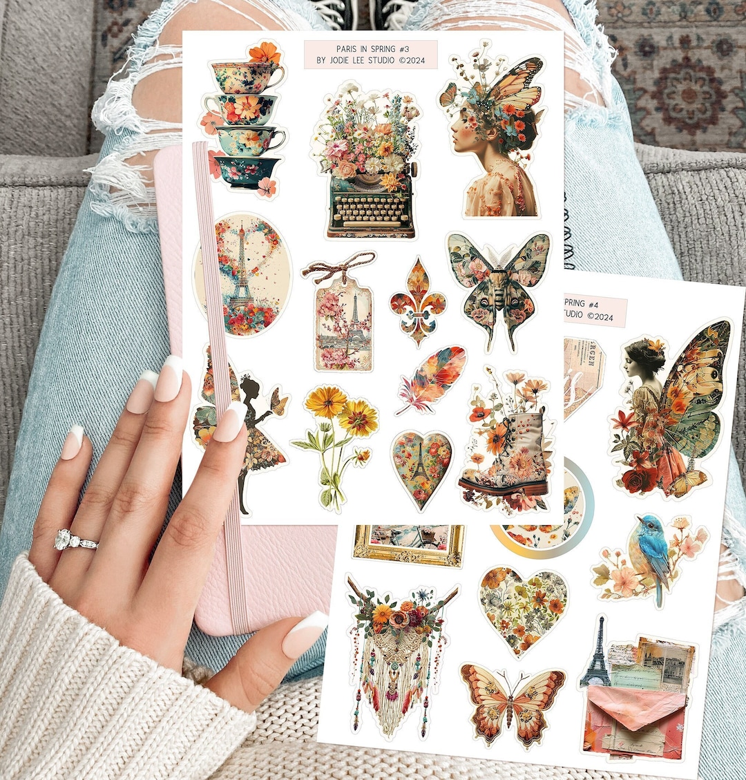 Spring in Paris Sticker Sheet Set (of 2) for Junk Journals, Planners ...