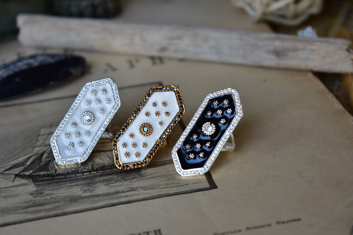 ELOISE RING /// Black Enamel Art Deco Jewelry Statement - Etsy