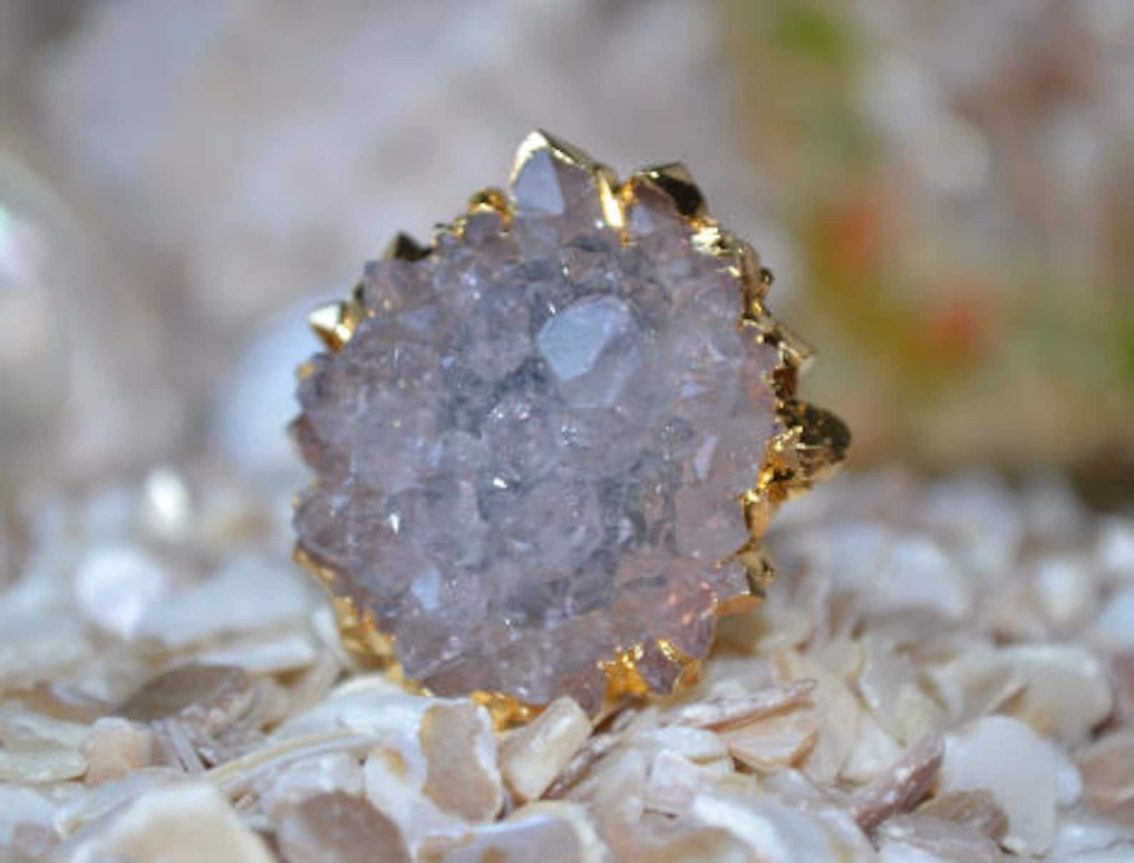 QUARTZ FLOWER GALAXY /// Gold Double Banded Ring - Etsy