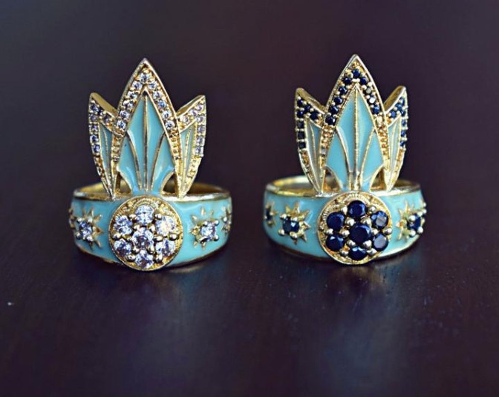 TIGER LILY RING /// Lagoon Green Enamel, Cubic Zirconia, Women's ...