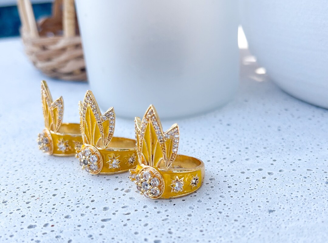 Limited Edition TIGER LILY RING /// Yellow Enamel, Cubic Zirconia ...