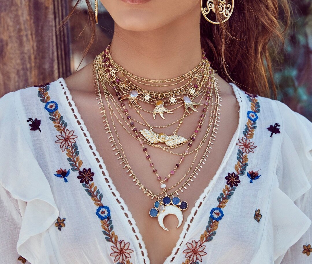 ISLA NECKLACE /// Gold Necklace, Wings, Bohemian Necklace, Women's ...