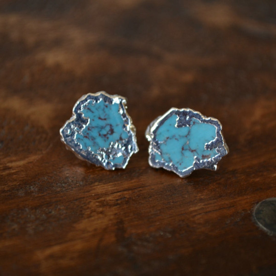 AQUA STUDS /// Turquoise Stud Earrings Silver - Etsy