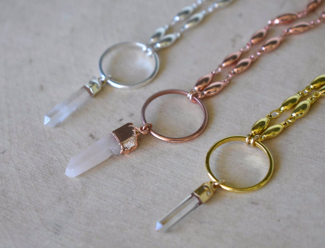 CRYSTAL HOOP CHOKER /// Quartz Necklace, Gold Necklace, Rice Chain ...