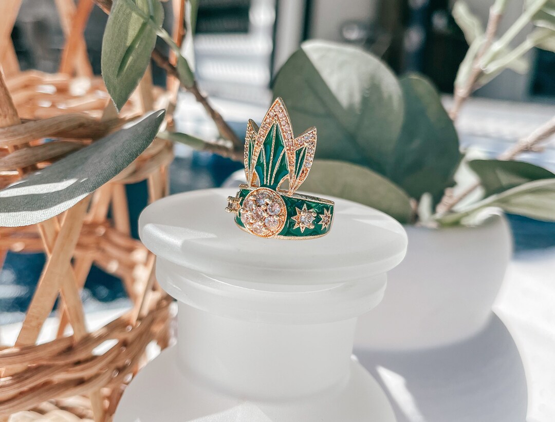 Limited Edition TIGER LILY RING /// Green Enamel, Cubic Zirconia, Women ...