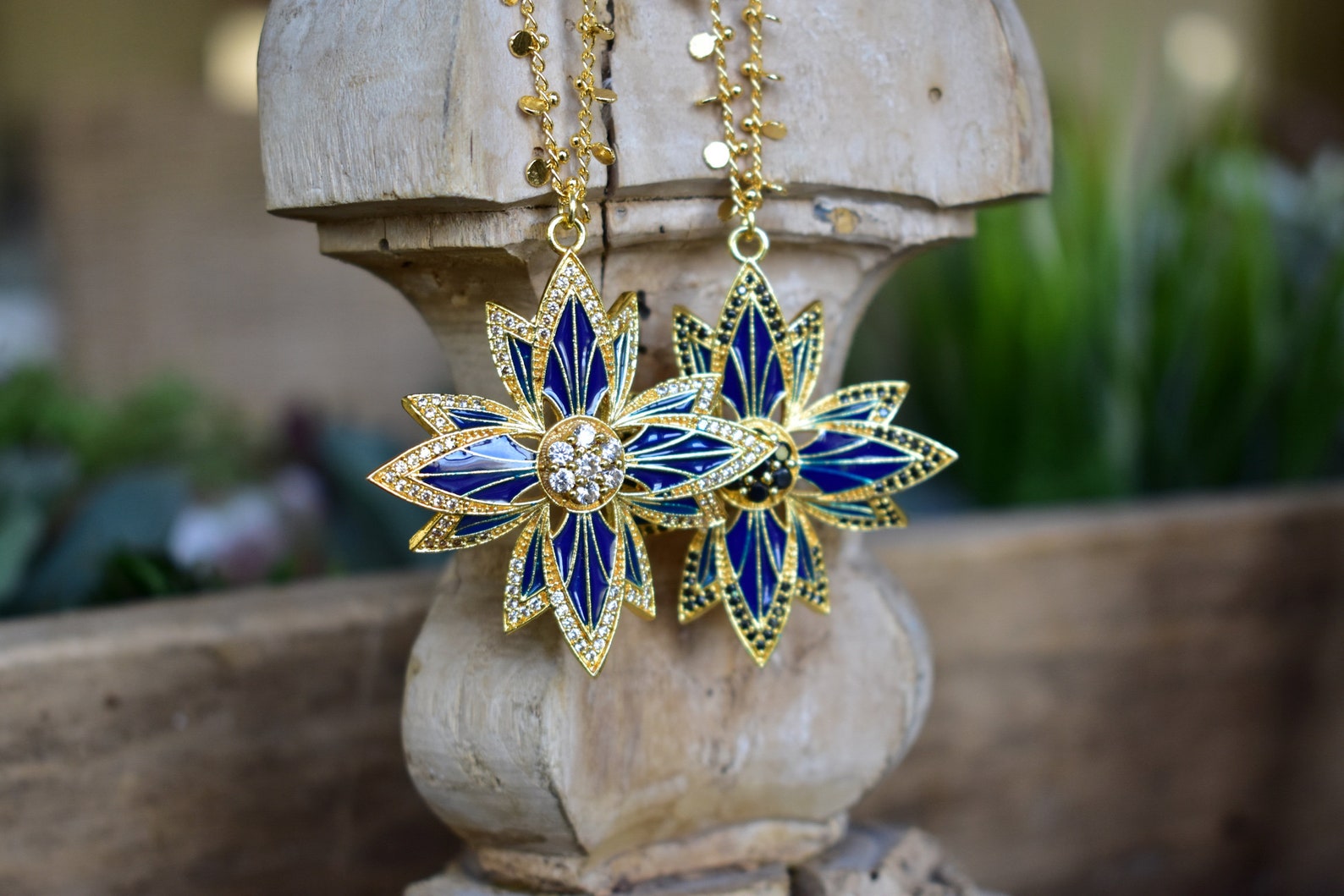 PHOENIX NECKLACE // Lapis Blue Enamel, Cubic Zirconia, Statement ...