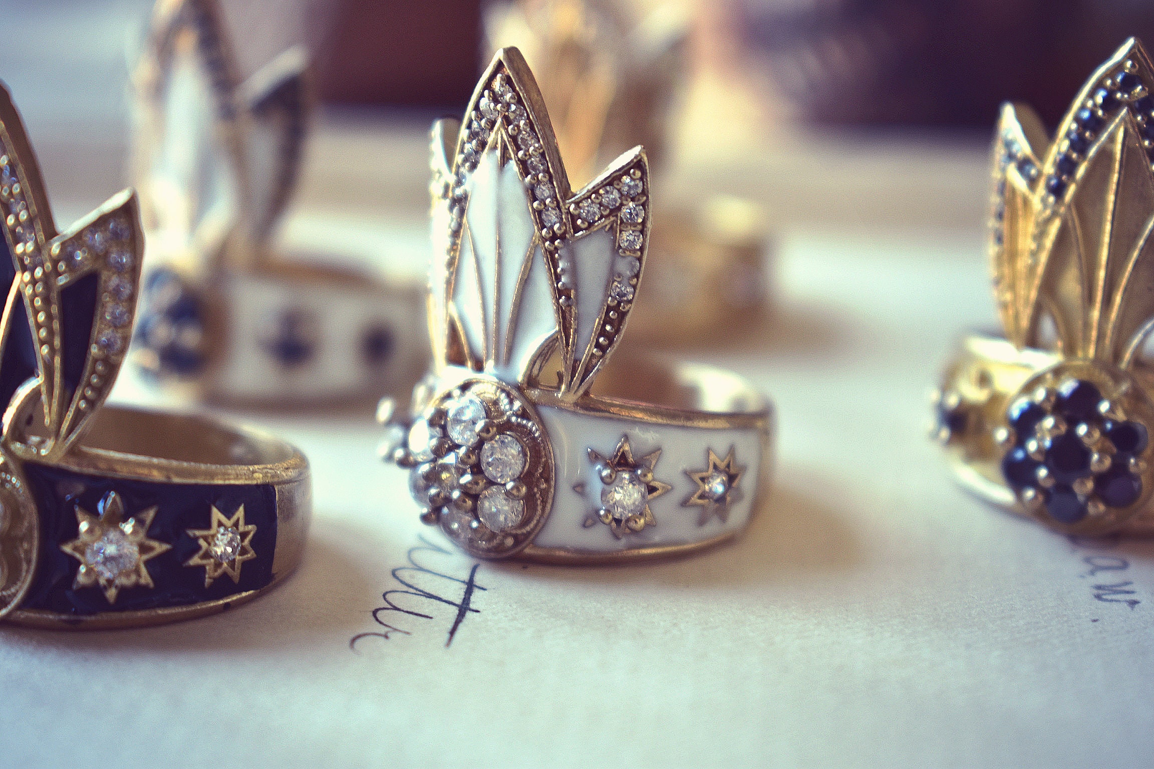 TIGER LILY RING: White Enamel, Cubic Zirconia, Gold Bohemian Statement ...