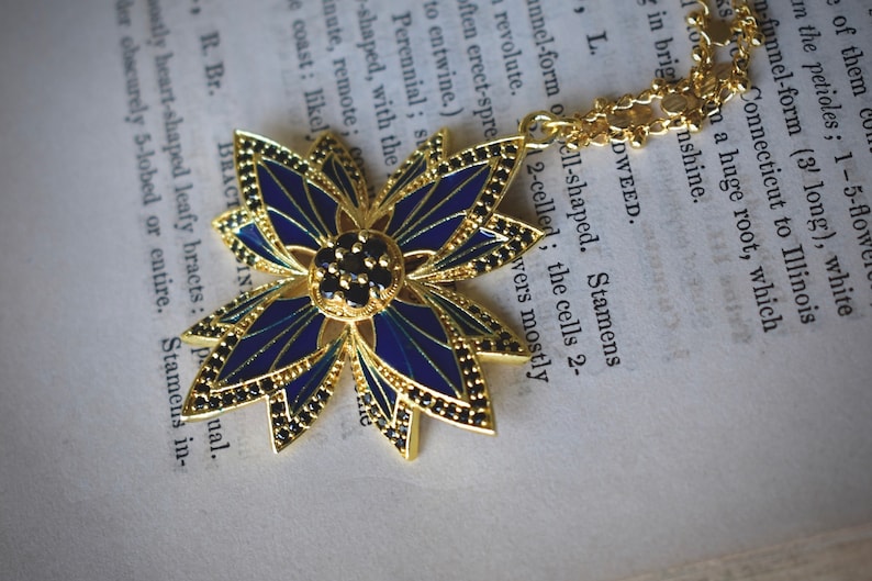 PHOENIX NECKLACE // Lapis Blue Enamel, Cubic Zirconia, Statement ...