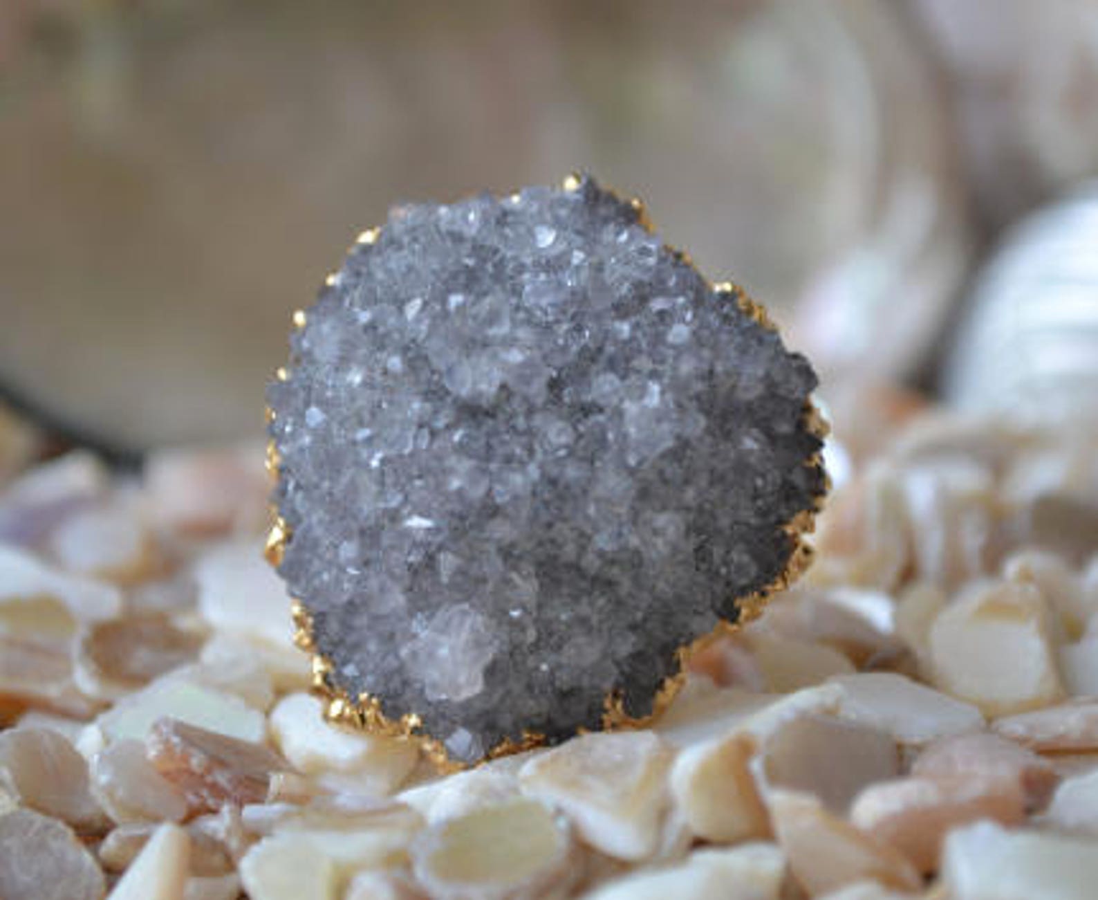 QUARTZ FLOWER GALAXY /// Gold Double Banded Ring - Etsy