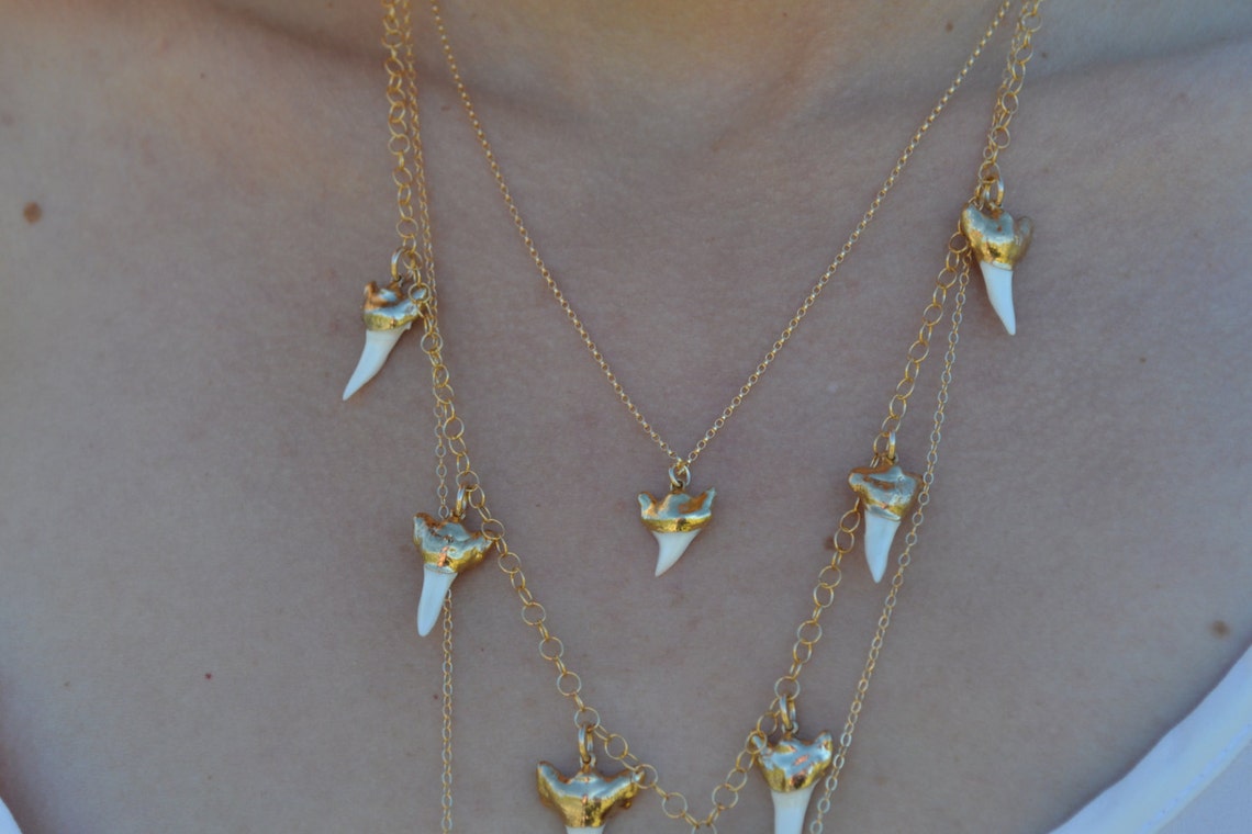 MINI CHOMP /// Gold Necklace Layering Beach Ocean Shark | Etsy