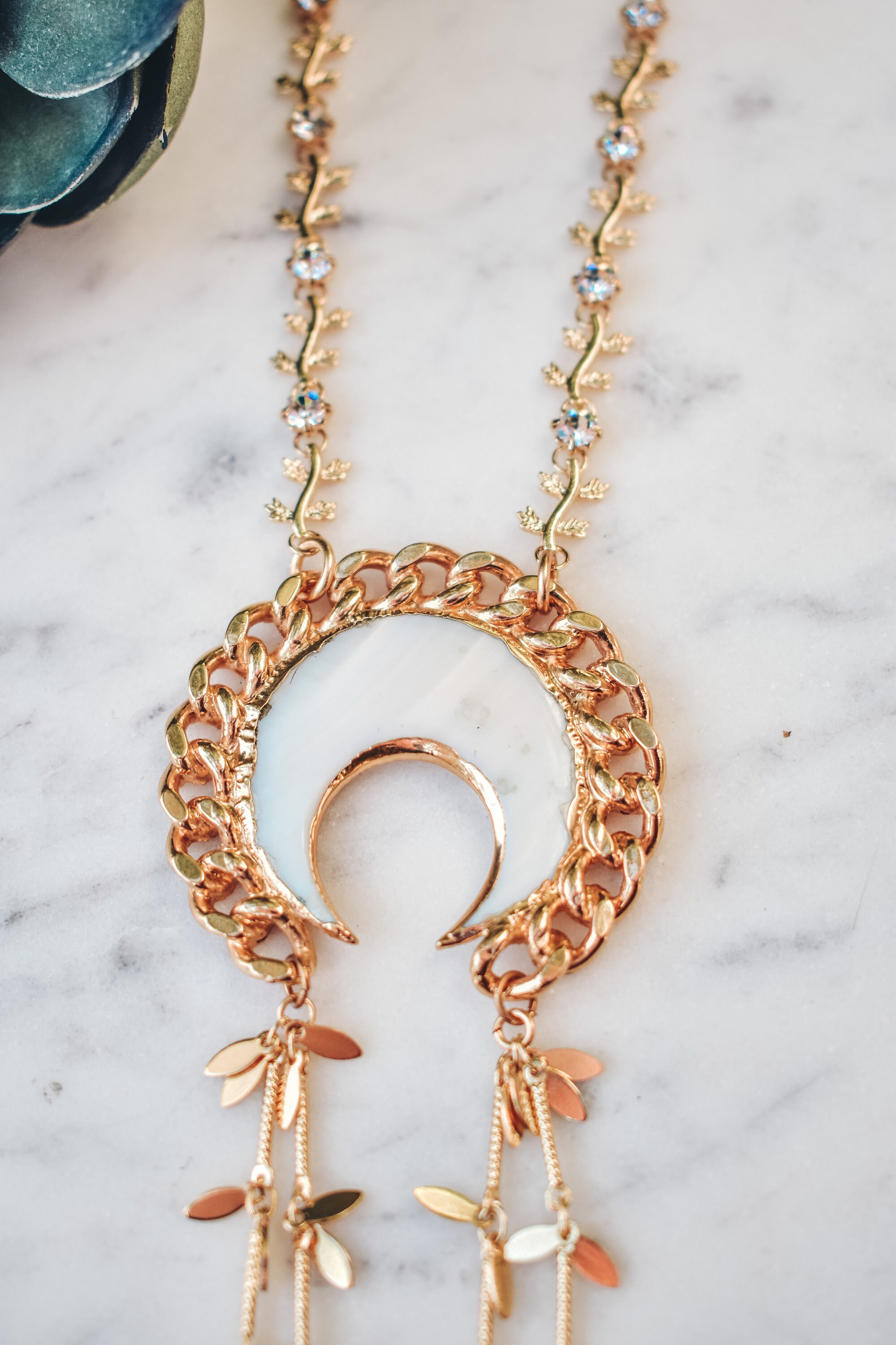 GEMINI NECKLACE /// Mother of Pearl, 24kt Gold Electroformed Horn ...