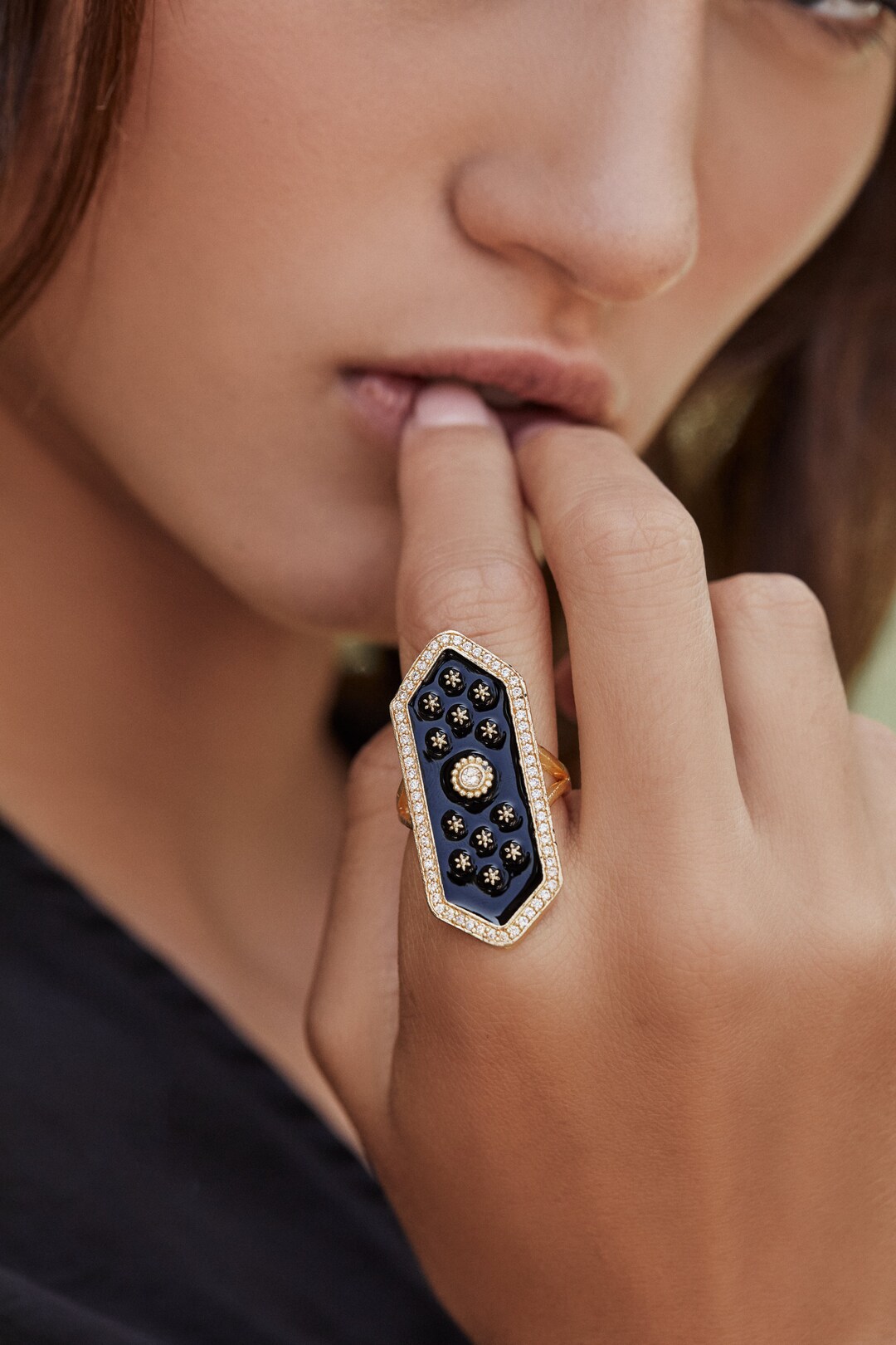 ELOISE RING /// Black Enamel, Art Deco Jewelry, Statement Rings, Cubic Zirconia, Gifts for Her ...