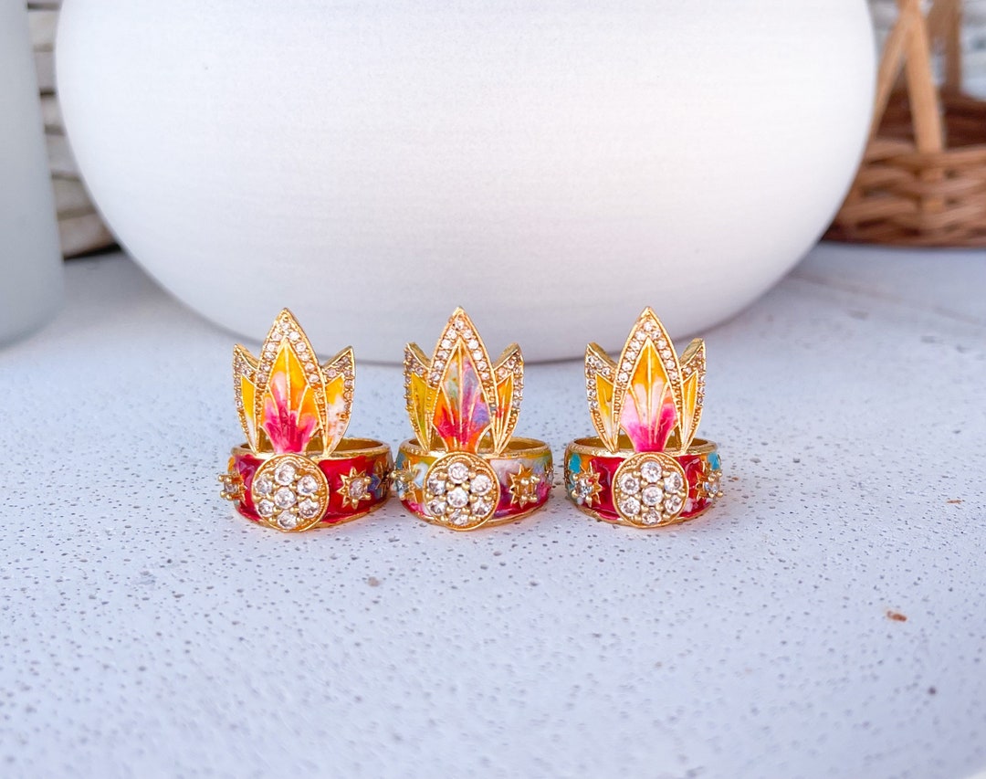 Limited Edition TIGER LILY RING /// Rainbow Enamel, Cubic Zirconia ...