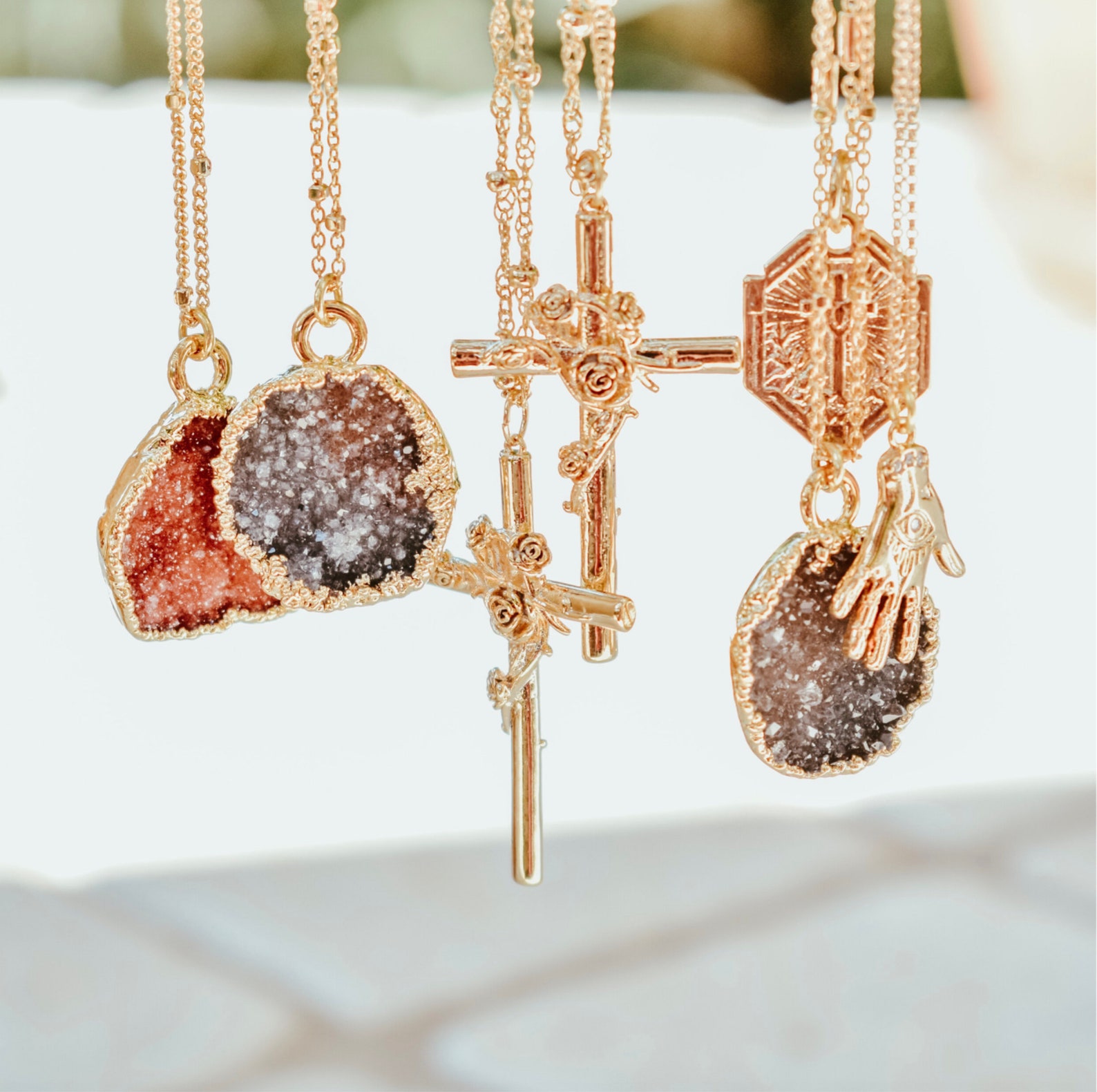 CROWN OF THORNS /// Gold Necklace, Cross Necklace, Religious Jewelry ...