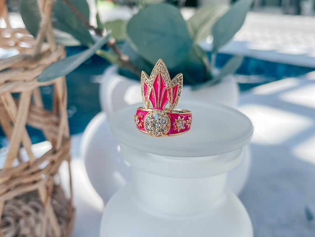 Limited Edition TIGER LILY RING /// Pink Enamel, Cubic Zirconia, Women ...