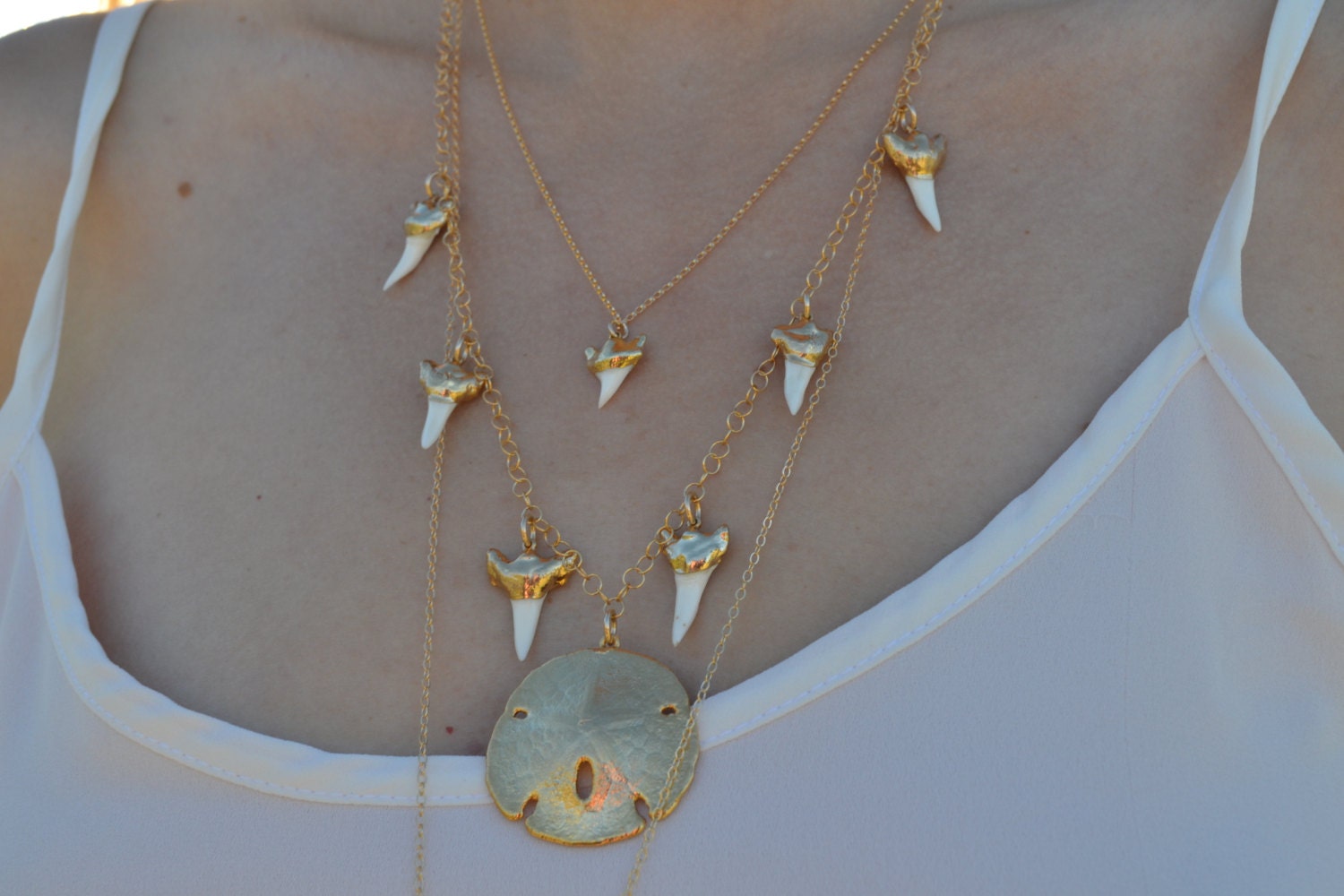 MINI CHOMP /// Gold Necklace Layering Beach Ocean Shark | Etsy