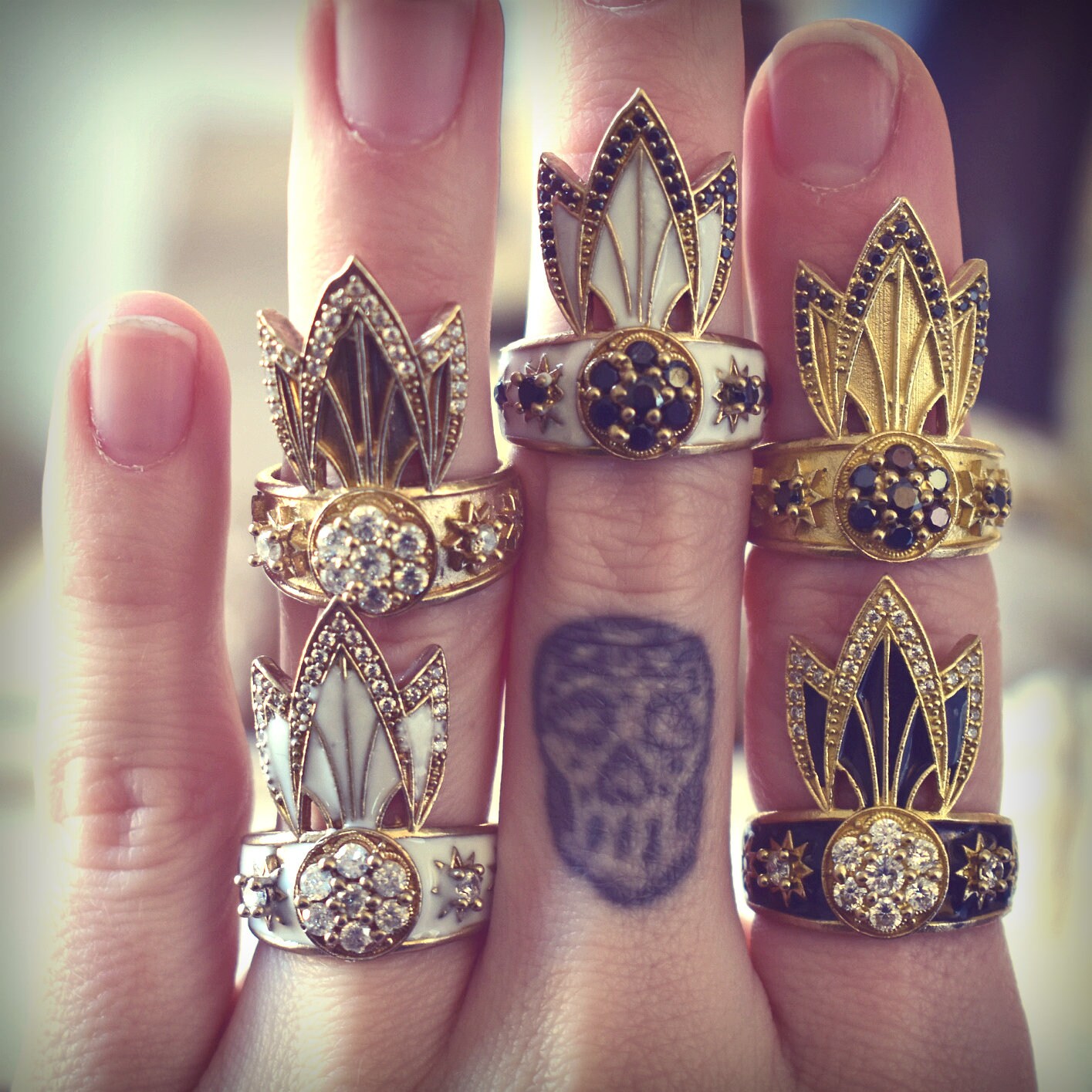 TIGER LILY RING: White Enamel, Cubic Zirconia, Gold Bohemian Statement ...