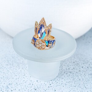 Limited Edition TIGER LILY RING /// Rainbow Enamel, Cubic Zirconia ...