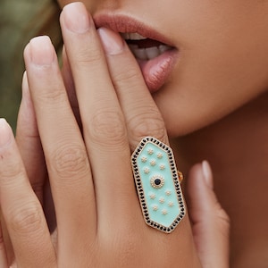 ELOISE RING /// Lagoon Green Enamel, Women's Jewelry, Gold Plated, Statement Rings, Bohemian ...