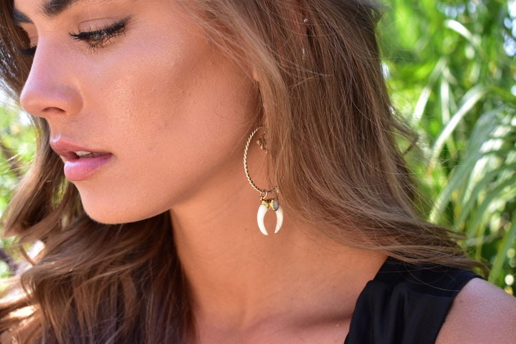 CERES EARRINGS /// Cross Earrings Bone Horn Gold Earrings | Etsy