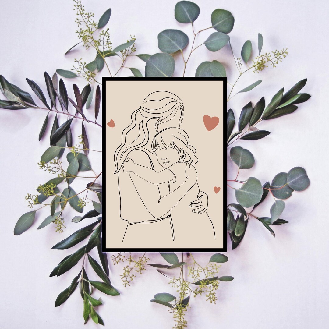 Mother and Daughter Line Art Print, Minimalist Wall Print, Mothers Day ...