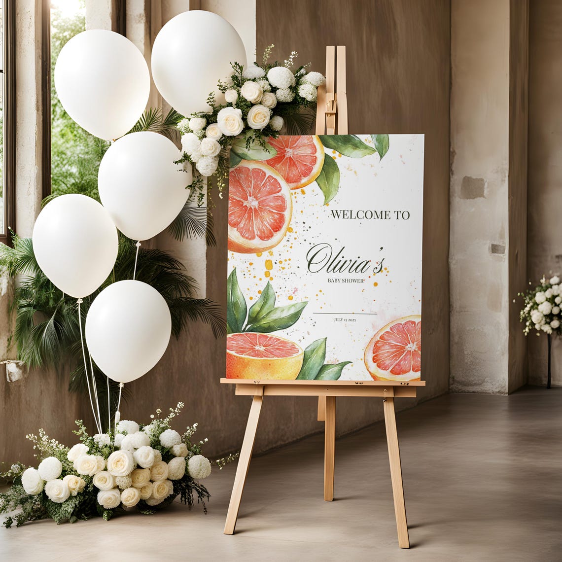 Grapefruit Baby Shower Welcome Sign | Citrus Watercolor (editable Canva ...