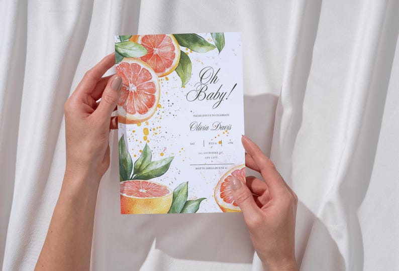 Grapefruit Baby Shower Invitation | Citrus Theme, Summer Invite ...