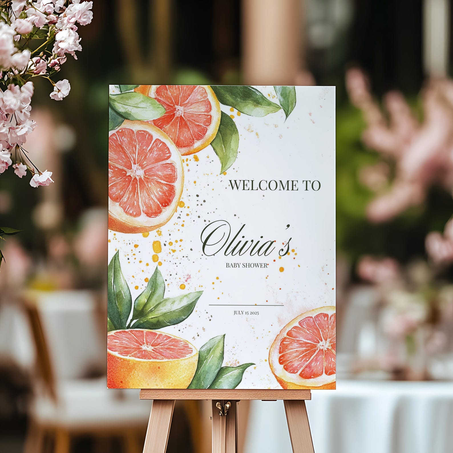Grapefruit Baby Shower Welcome Sign | Citrus Watercolor (editable Canva ...