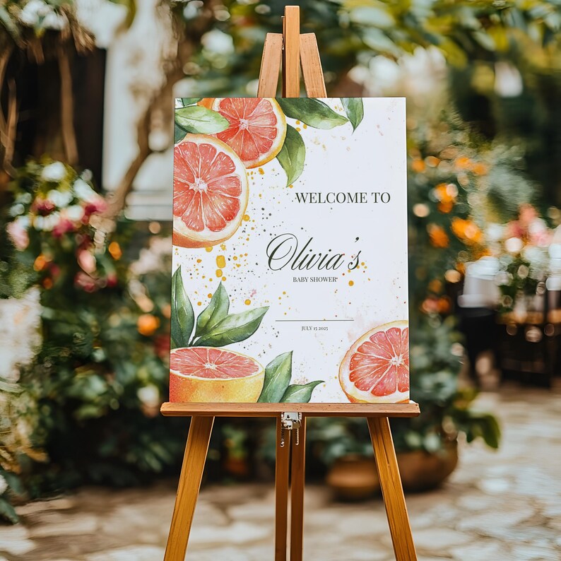 Grapefruit Baby Shower Welcome Sign | Citrus Watercolor (editable Canva ...