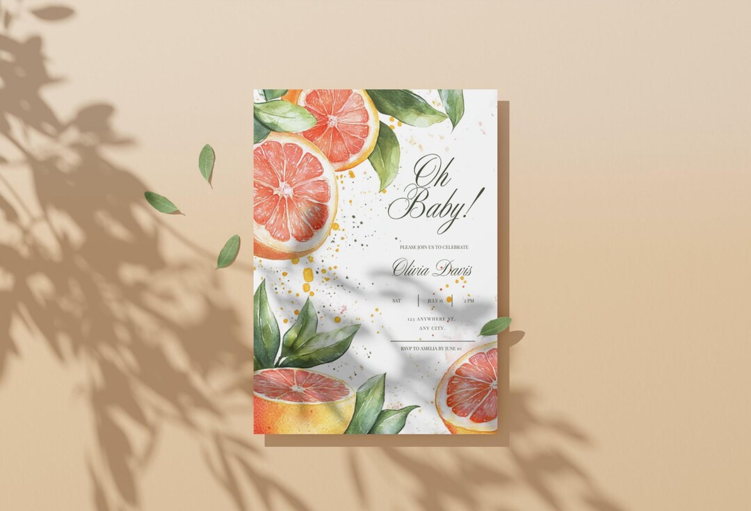 Grapefruit Baby Shower Invitation | Citrus Theme, Summer Invite ...