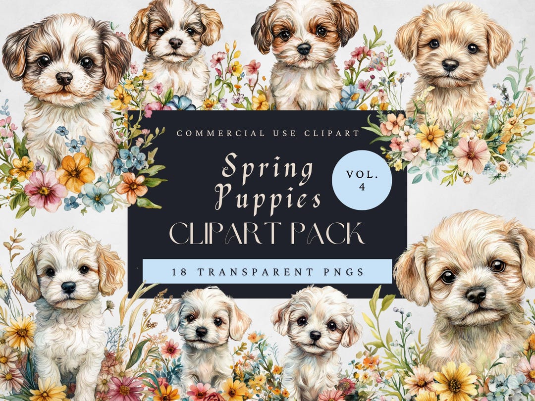 Cute Spring Puppies Clipart Pack Vol 4 | Adorable Pups | Clipart for ...