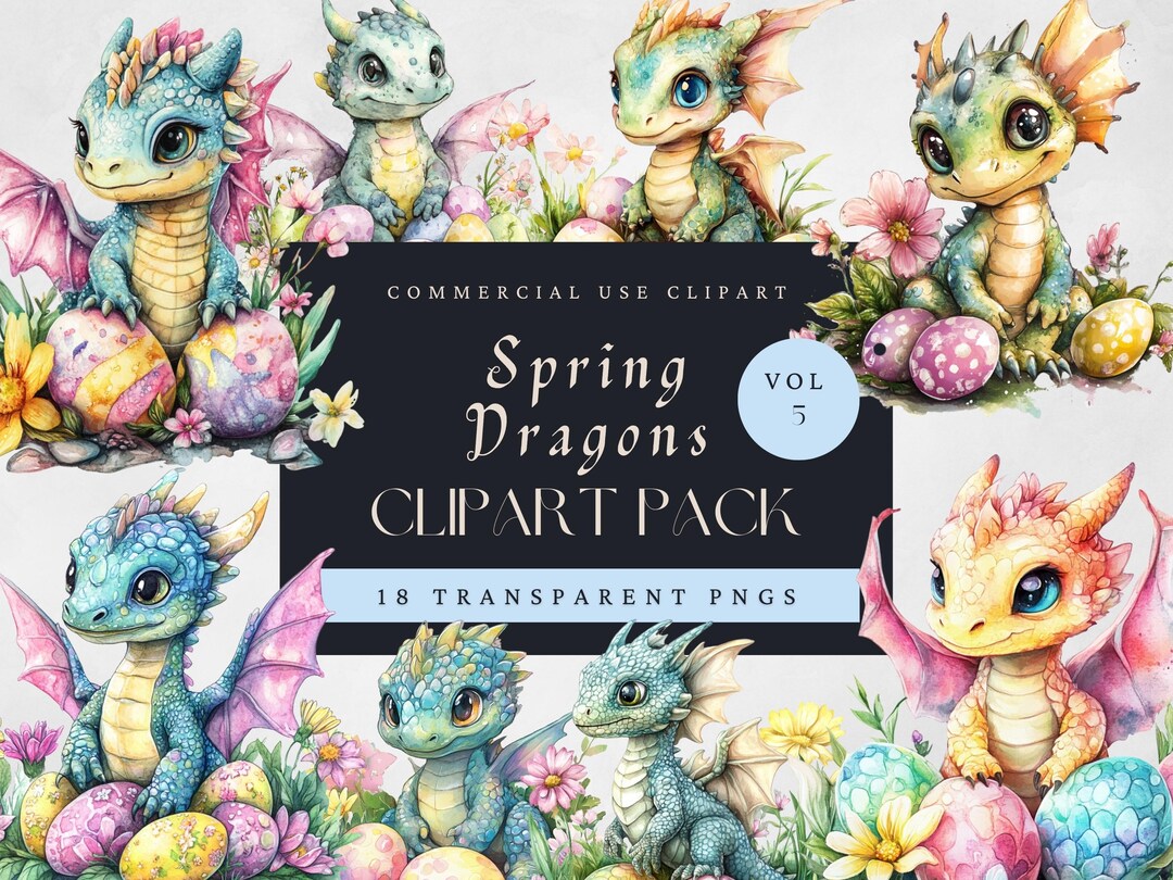 Cute Spring Dragons Clipart Pack Vol 5 | Fantasy Characters | Clipart ...