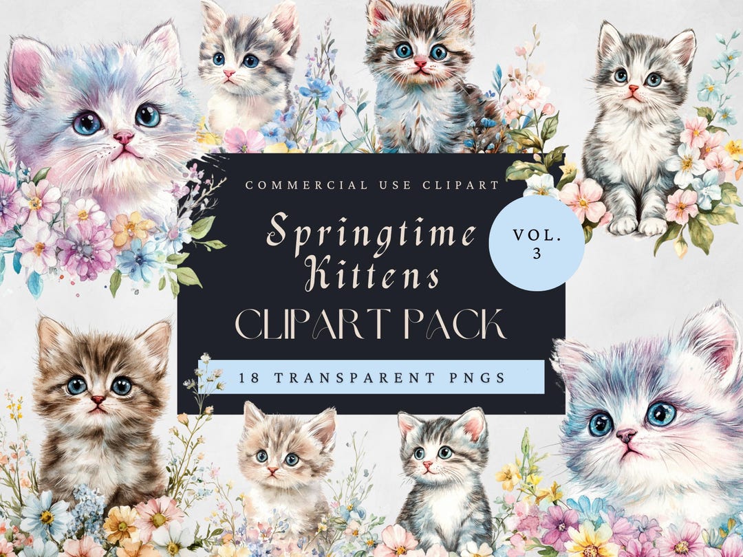 Cute Spring Kittens Clipart Pack Vol 3 | Adorable Cats | Clipart for ...