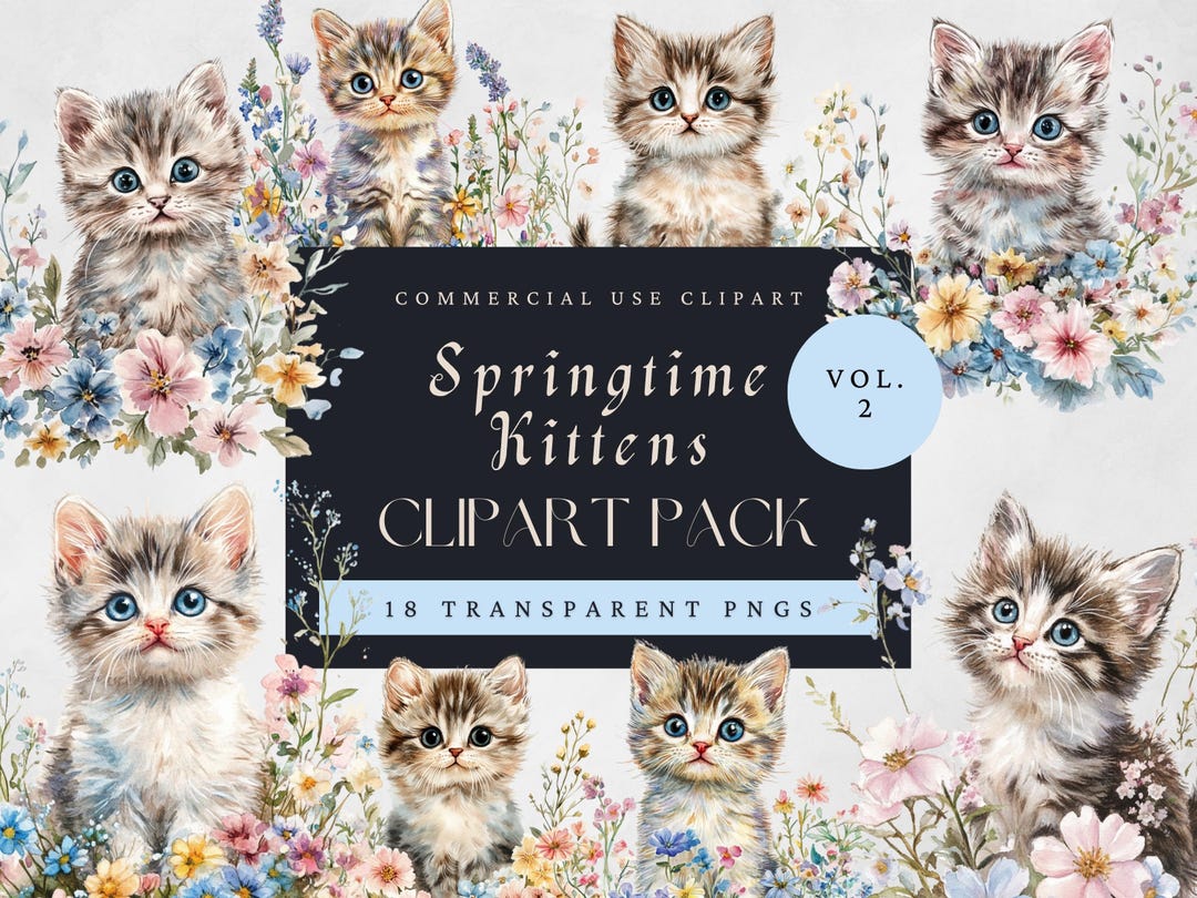 Cute Spring Kittens Clipart Pack Vol 2 | Adorable Cats | Clipart for ...