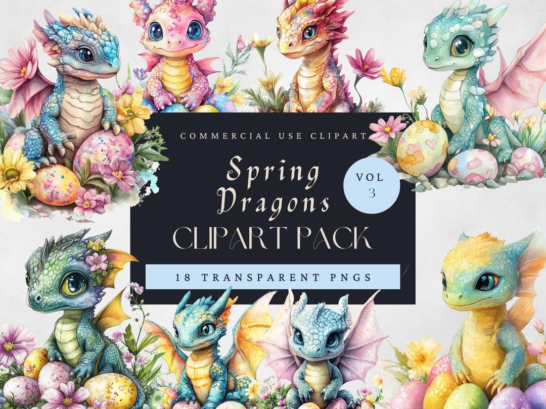 Cute Spring Dragons Clipart Pack Vol 3 | Fantasy Characters | Clipart ...