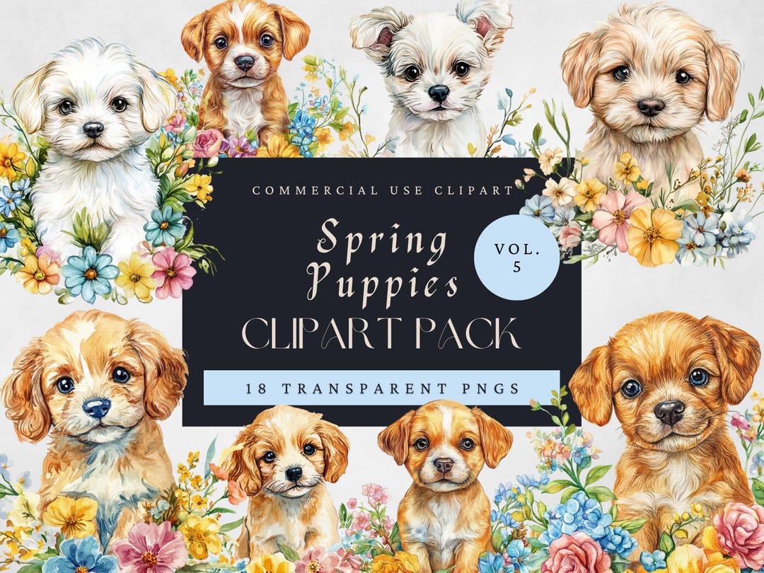 Cute Spring Puppies Clipart Pack Vol 5 | Adorable Pups | Clipart for ...