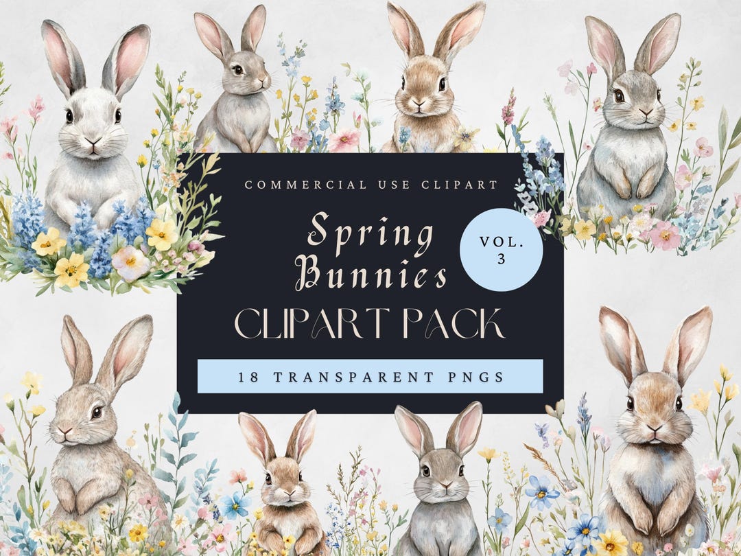 Cute Spring Bunnies Clipart Pack Vol 3 | Adorable Bunnies | Clipart for ...