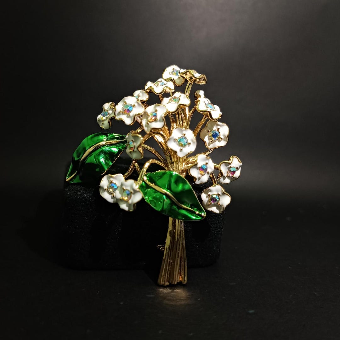 Enamel Flower Bouquet Brooch, Rhinestone Floral Pin - Etsy