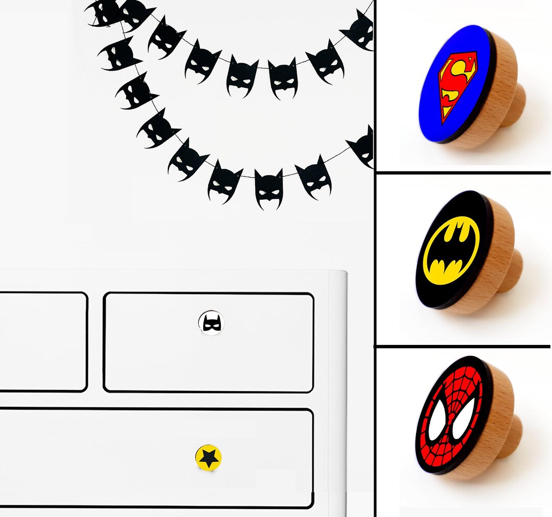 Superhero Kids' Dresser Knobs – Spider Hero, Batman, Superman Wooden ...