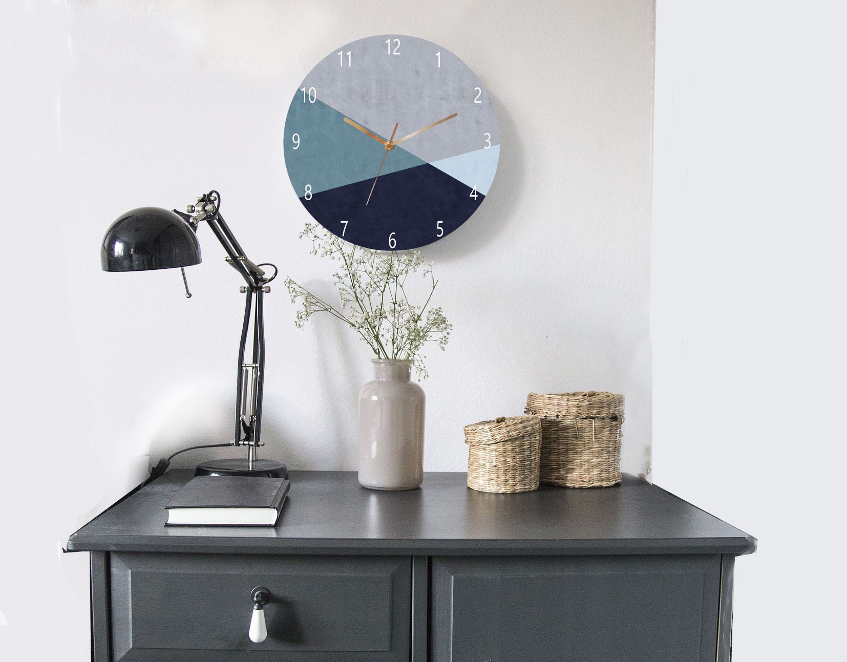 Geometric Wall Clock Minimalist Wall Clock Large Wall | Etsy