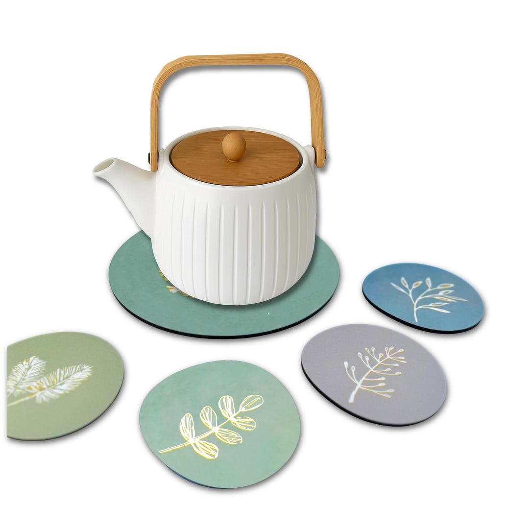 Pebble Shape Wooden Coasters, Nature Inspired Drink Coaster Set of 6 ...