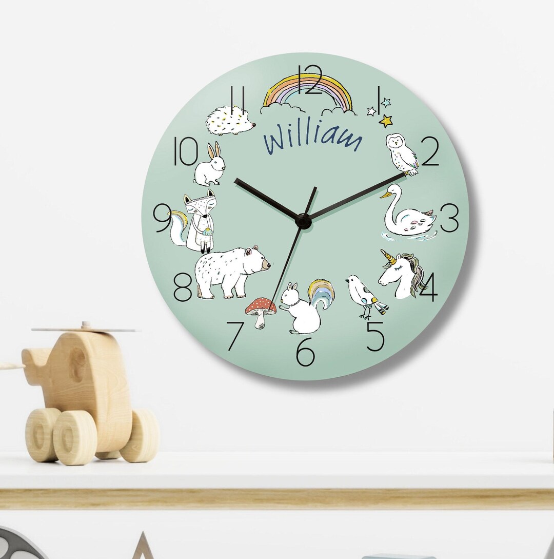 Children's Personalised Animal Clock, Kids Wall Clock, Theme Bedroom ...